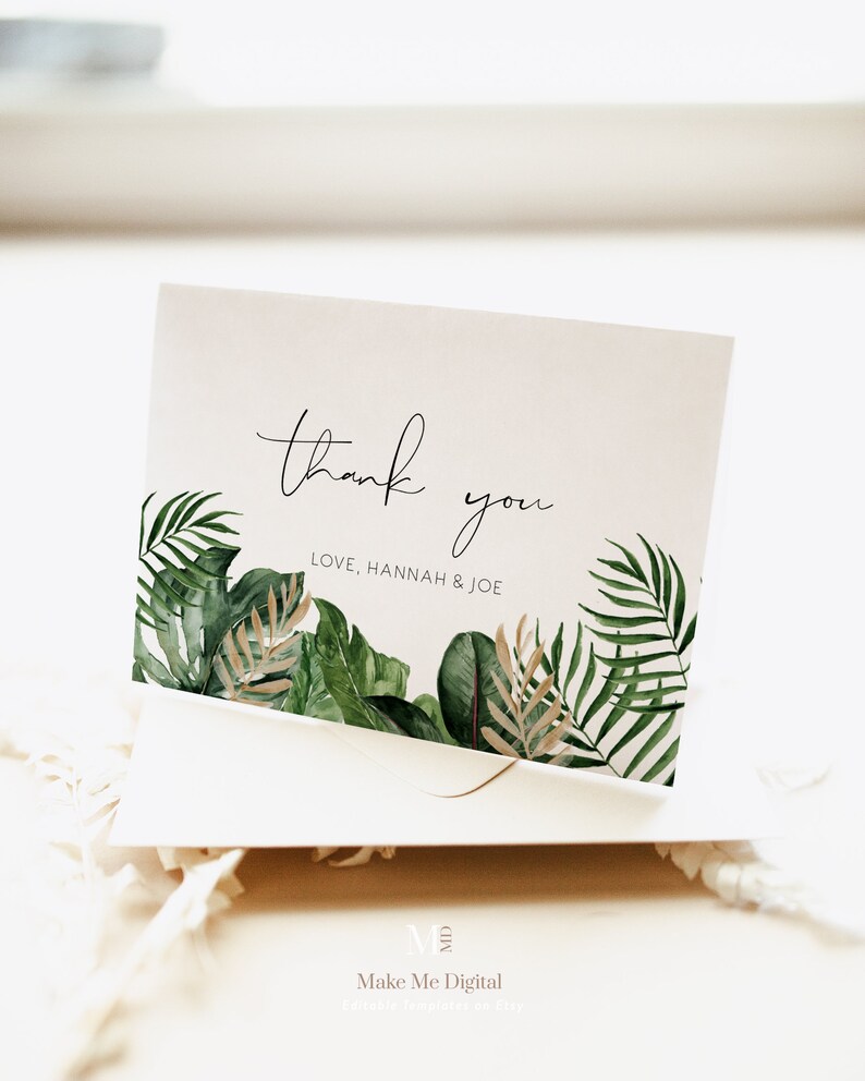 Editable Tropical Thank You Card Template Thank You Card Printable ...
