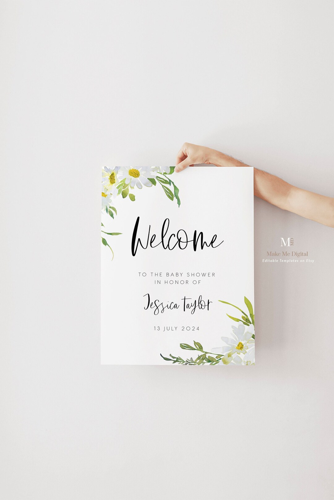 White Daisy Welcome Sign, Baby Shower Sign, Welcome Daisy Floral Sign ...