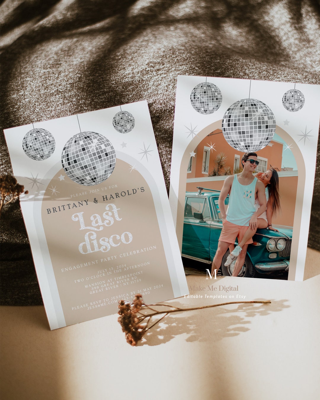 Disco Ball Diva Last Disco Engaged Invitation, Silver Glitter Festival Engagement Invitation ...
