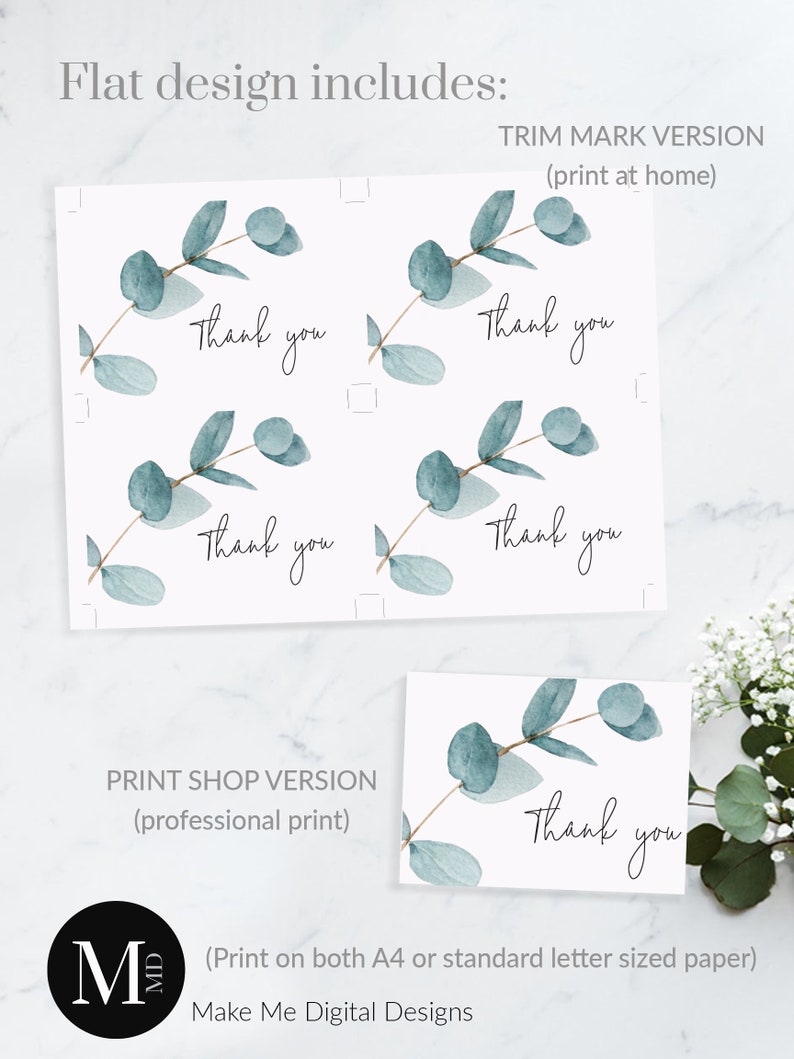 Eucalyptus Greenery thank you card wedding thank you card | Etsy