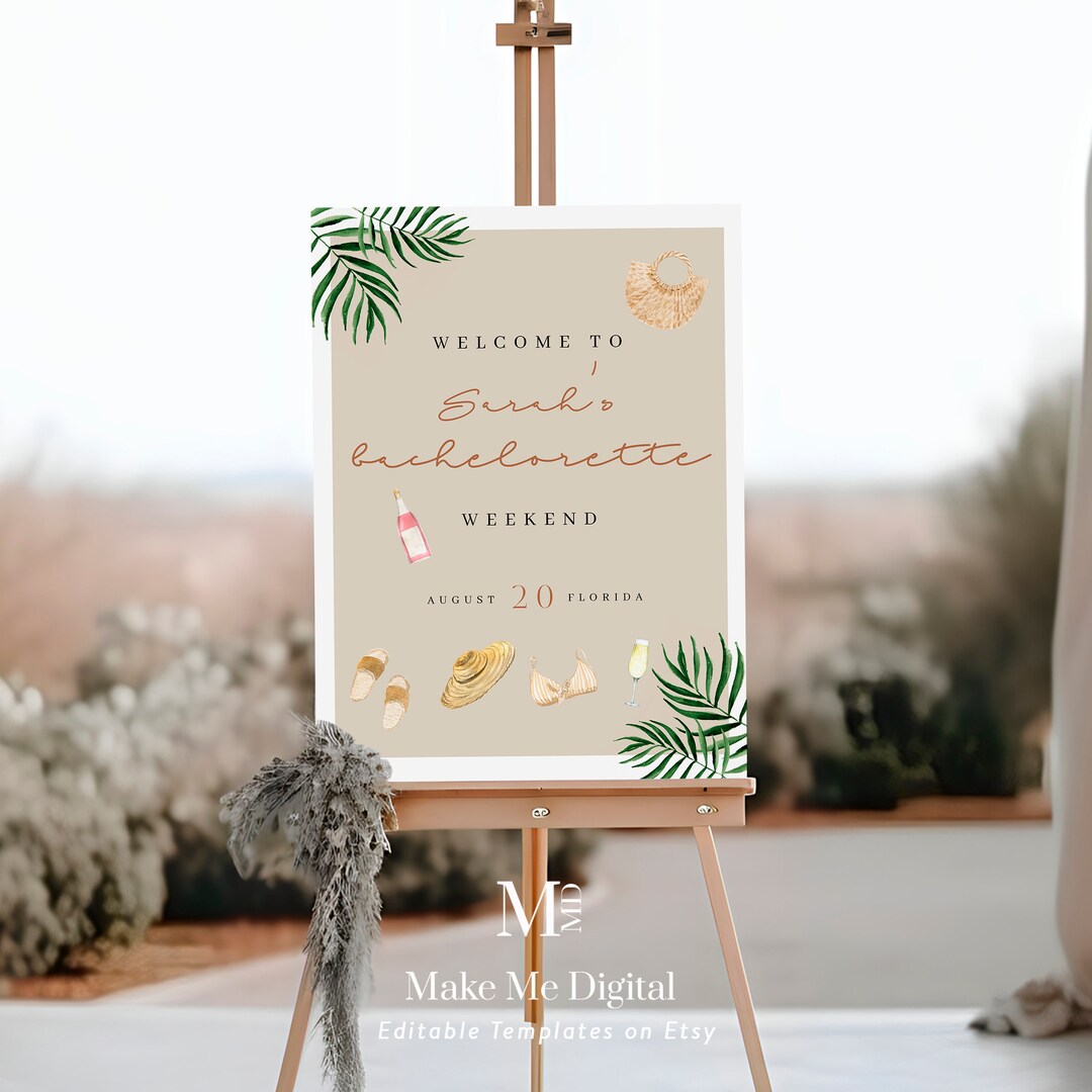 Bachelorette Weekend Welcome Sign, Beach Bachelorette Sign, Tropical ...