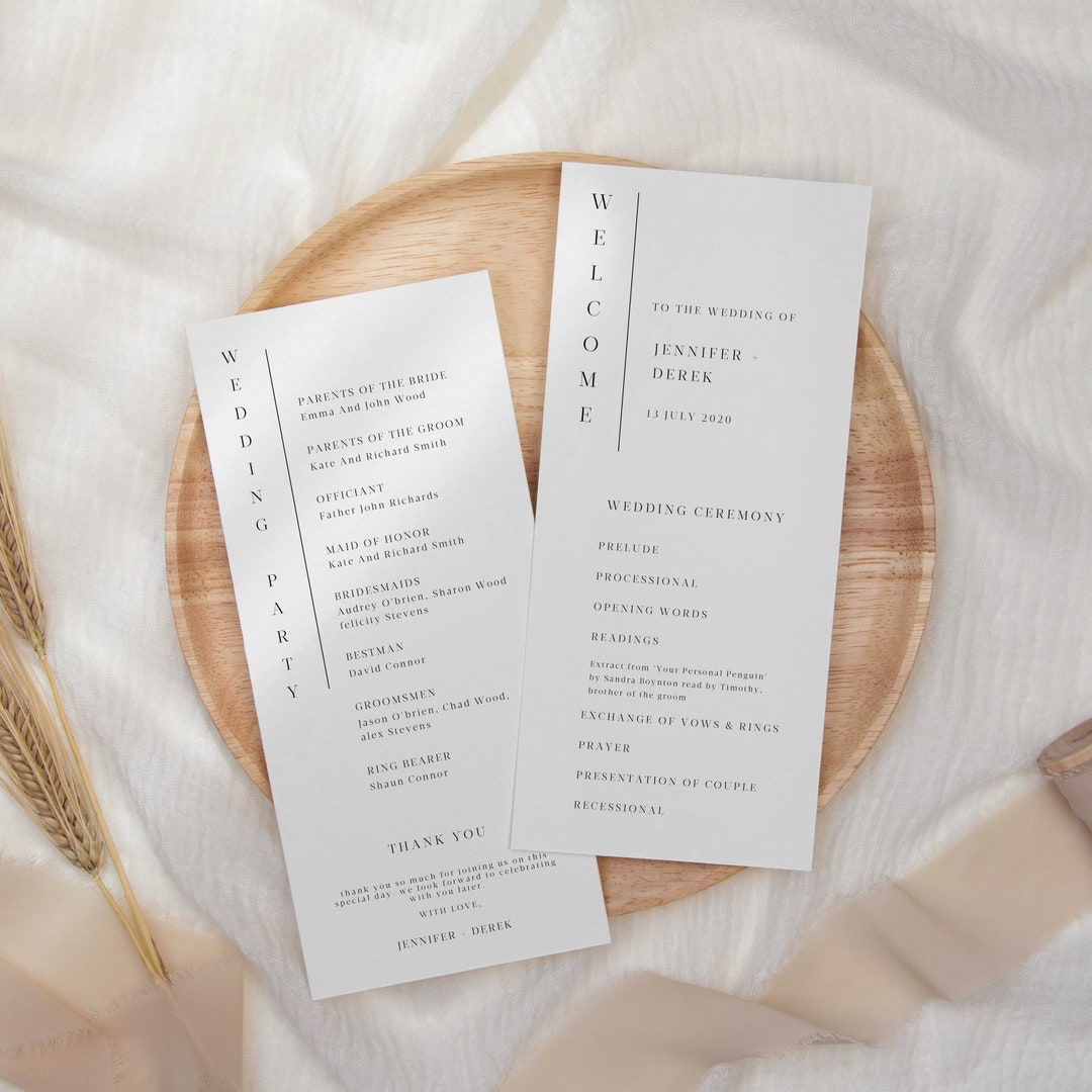 Minimalist Wedding Program, Printable Modern Wedding Ceremony Program ...