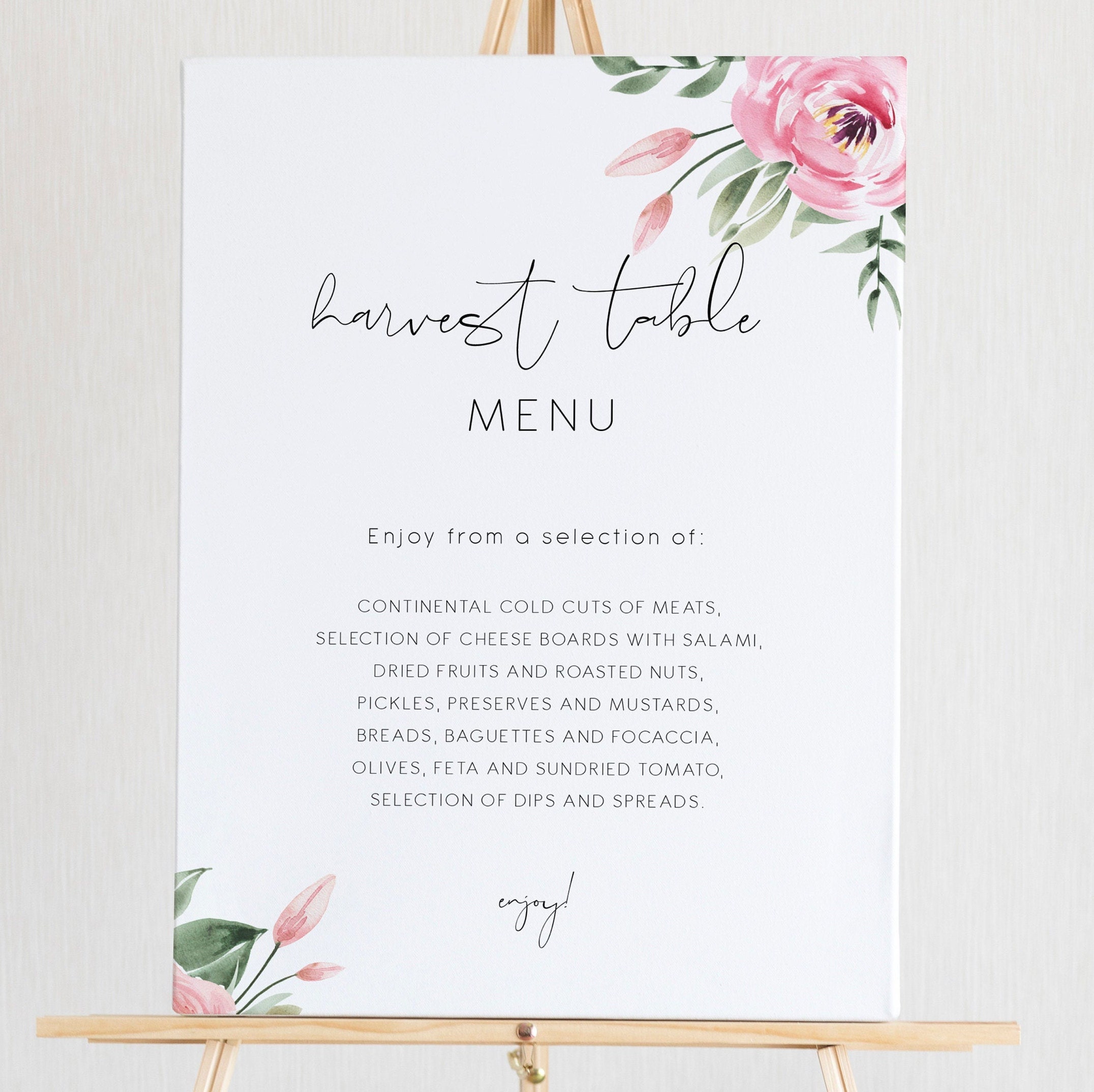 Pink Peony Harvest Table Menu Template Wedding food Menu | Etsy