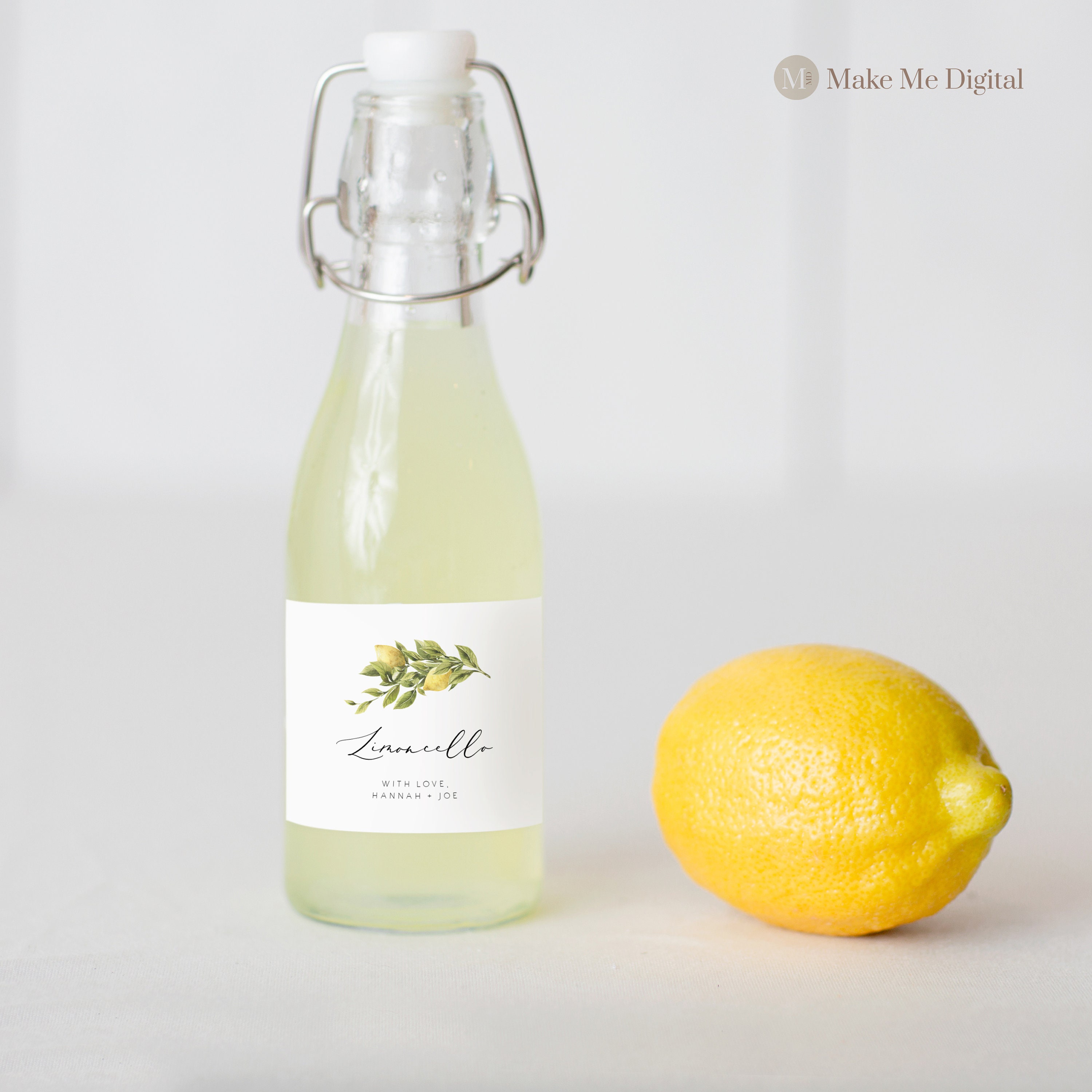 LEMON Limoncello Bottle Label Modern Wedding Limoncino | Etsy