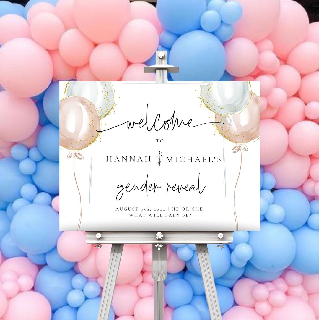 Balloon Gender Reveal Welcome Sign, Delicate Pink & Blue Welcome Sign ...