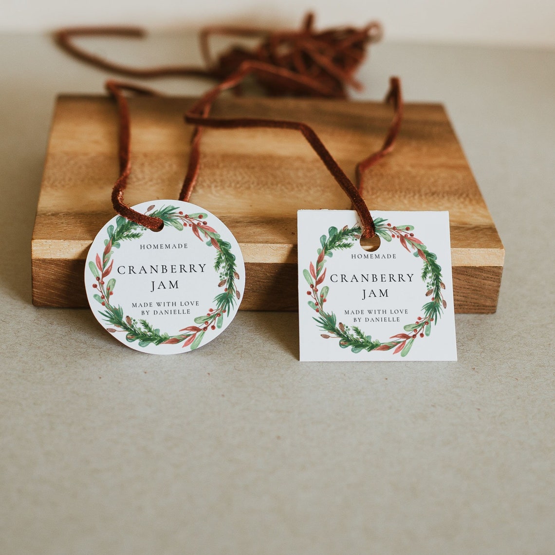 Christmas Wreath Homemade Jam Tag, 2024 Christmas Gift Circle Tag ...