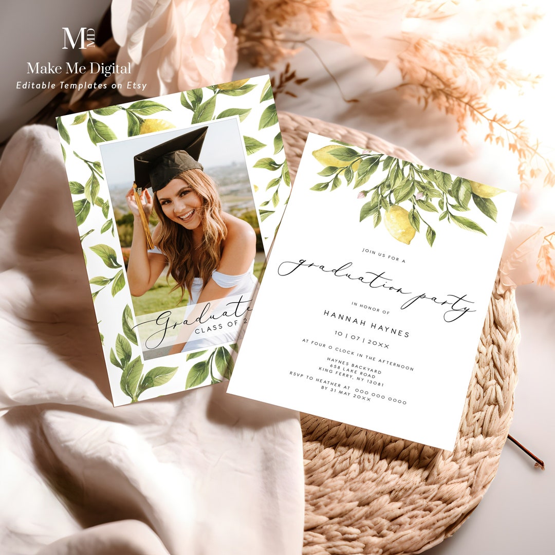 Lemon Themed Graduation Party Invite, Citrus Grad Invitation, Instant ...