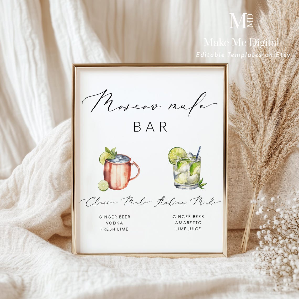 Elegant Calligraphy Wedding Moscow Mule Sign, Modern Drinks Sign ...