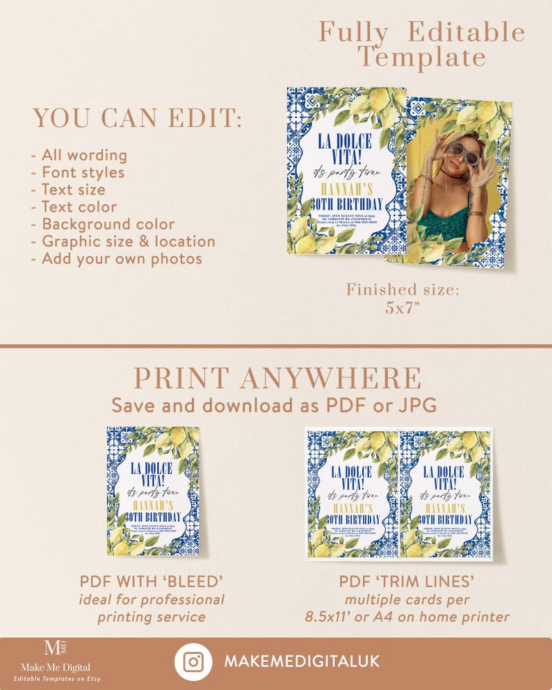 La Dolce Vita Themed Birthday Invitation Template, 30th Birthday Invite ...