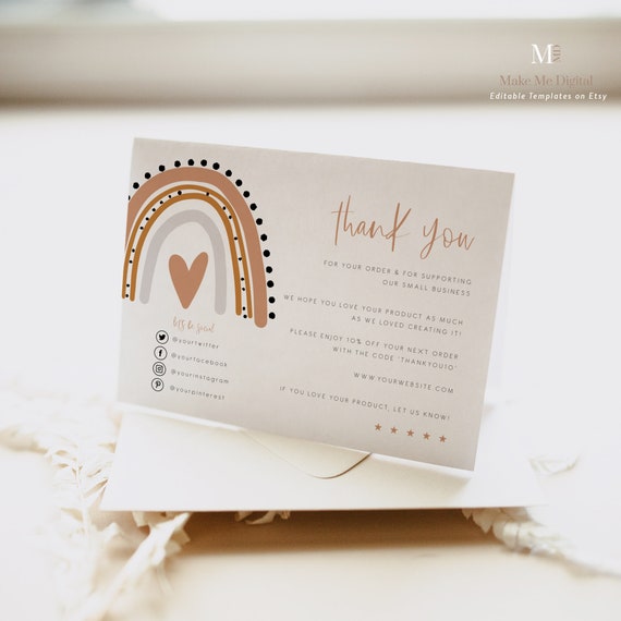 Bohemian Rainbow Business Thank You Card Editable Boho Small - Etsy