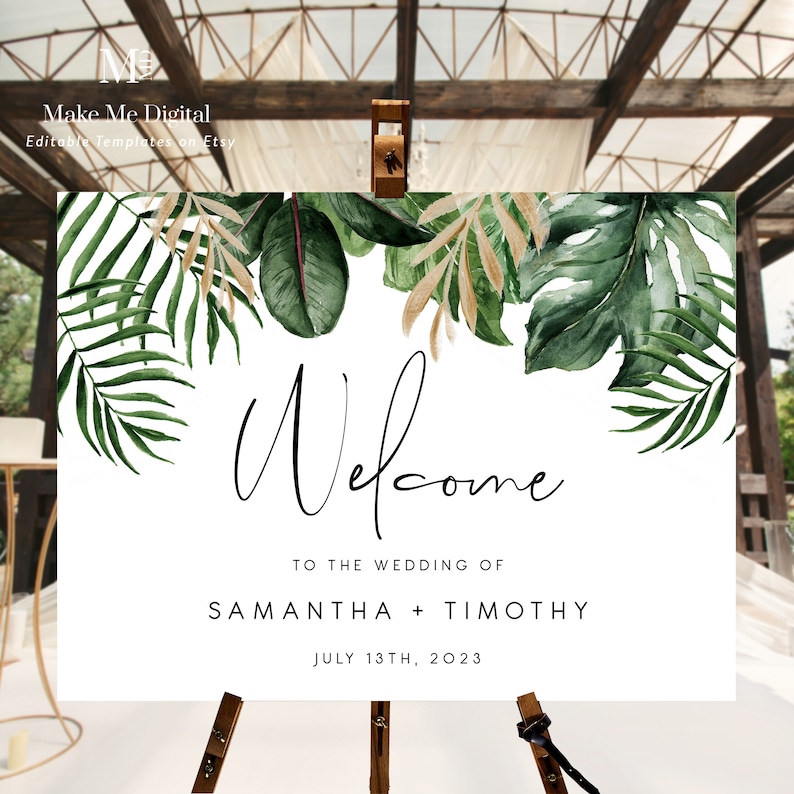 Editable Tropical Welcome Sign Template, Wedding Welcome Sign ...
