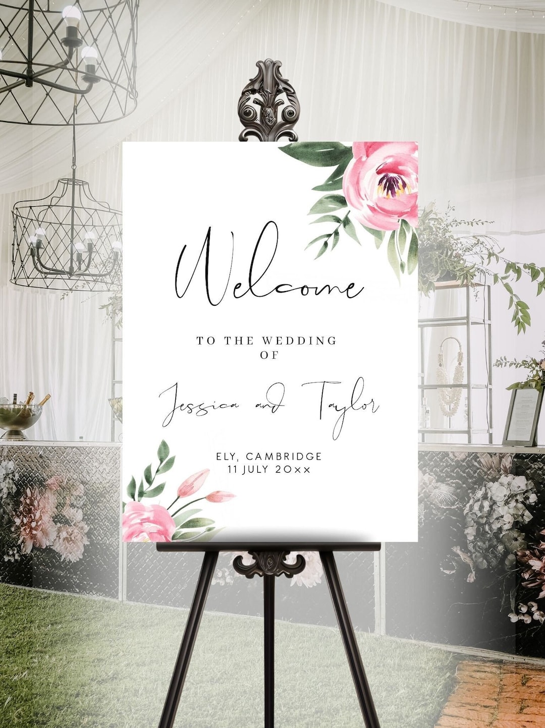 Pink Peony Wedding Welcome Sign, Wedding Reception Welcome Pink Floral ...