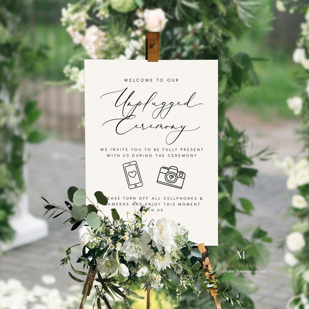 Elegant Calligraphy Unplugged Ceremony Sign | Unplugged Wedding ...