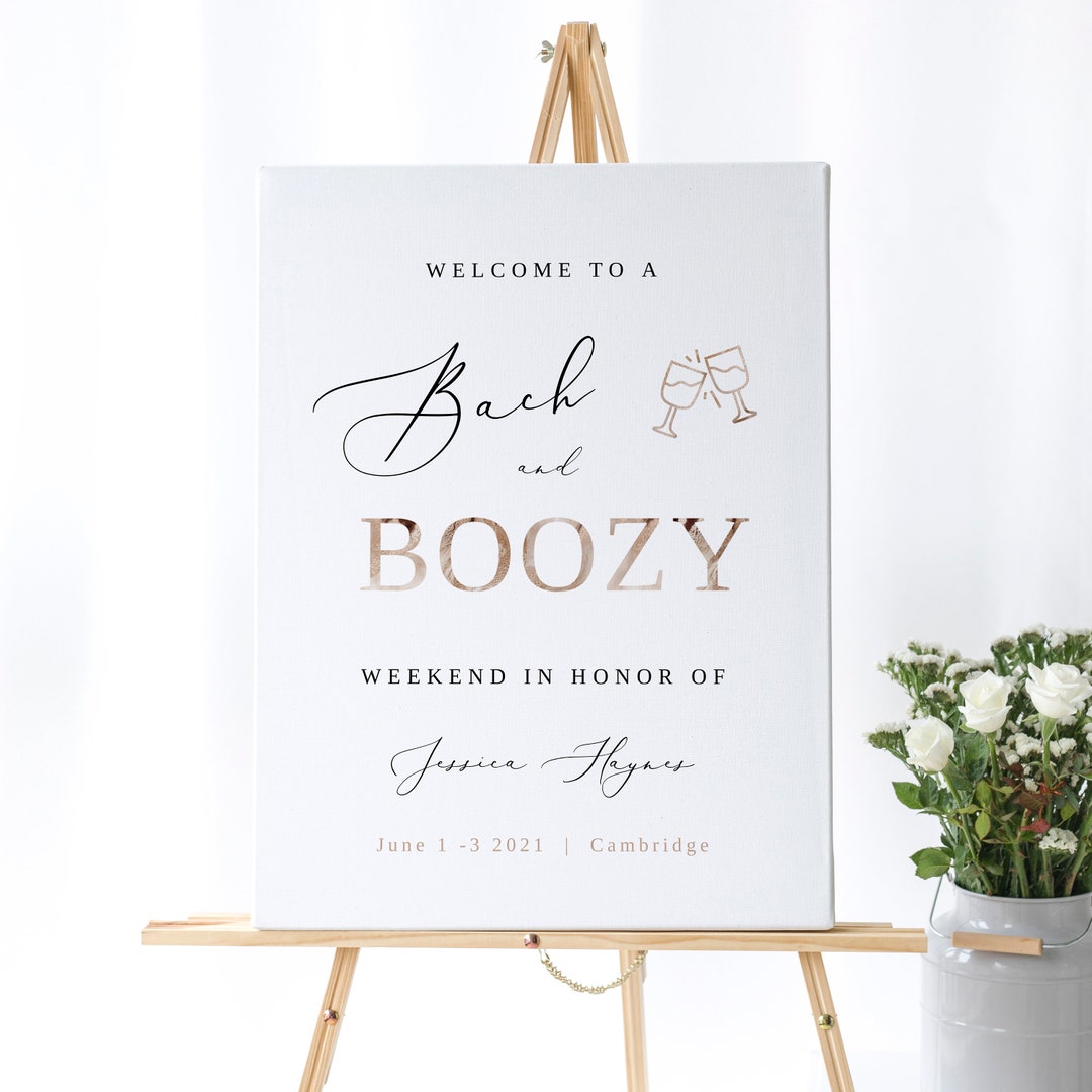 Rose Gold Bach and Boozy Party Welcome Sign Editable Marble - Etsy