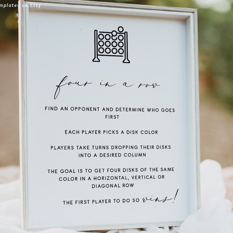 Elegant Calligraphy Four in a Row Sign, Modern Connect 4 Rules Sign ...
