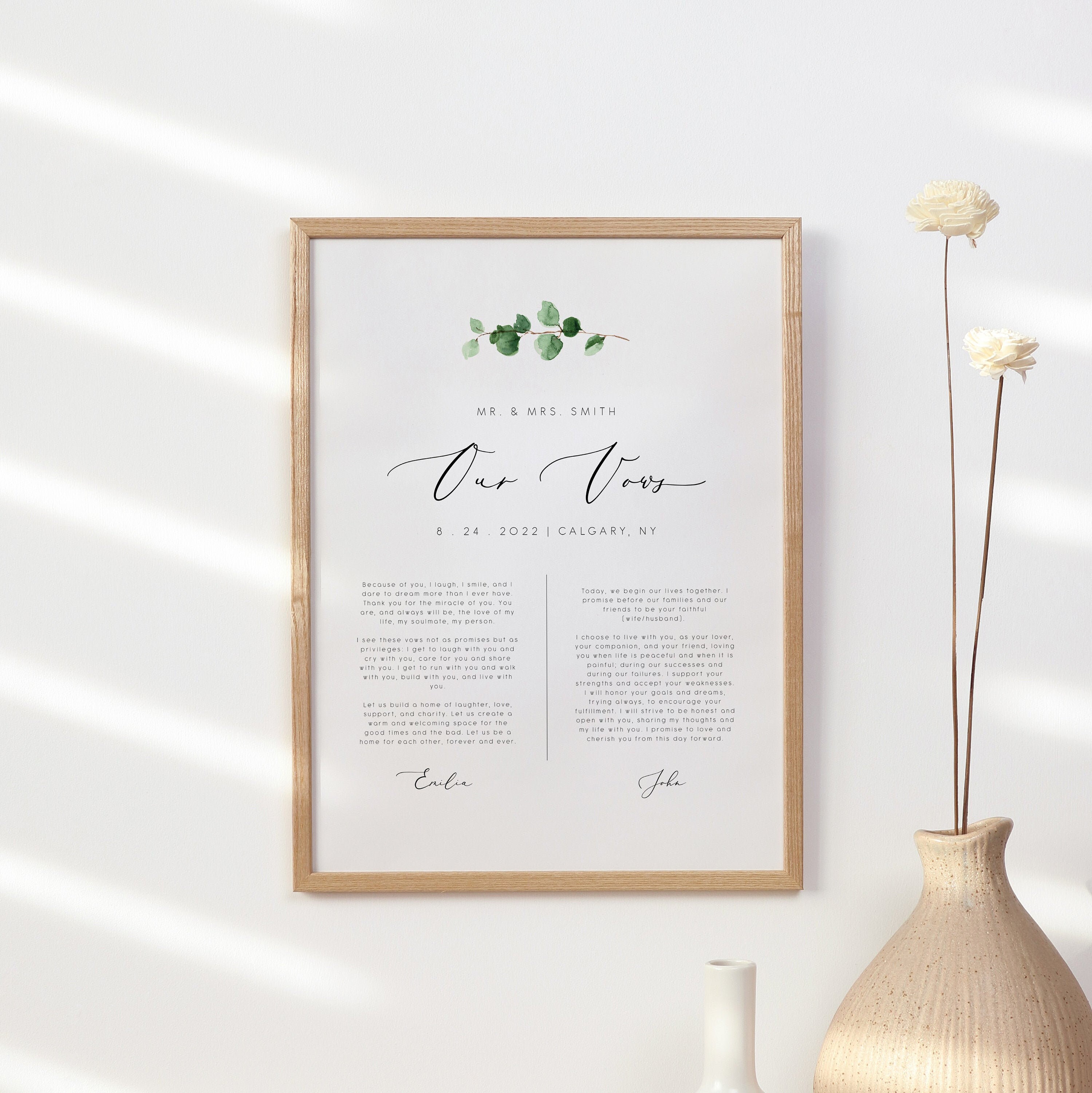 Green Eucalyptus Wedding Vows Sign Template First Wedding Anniversary ...