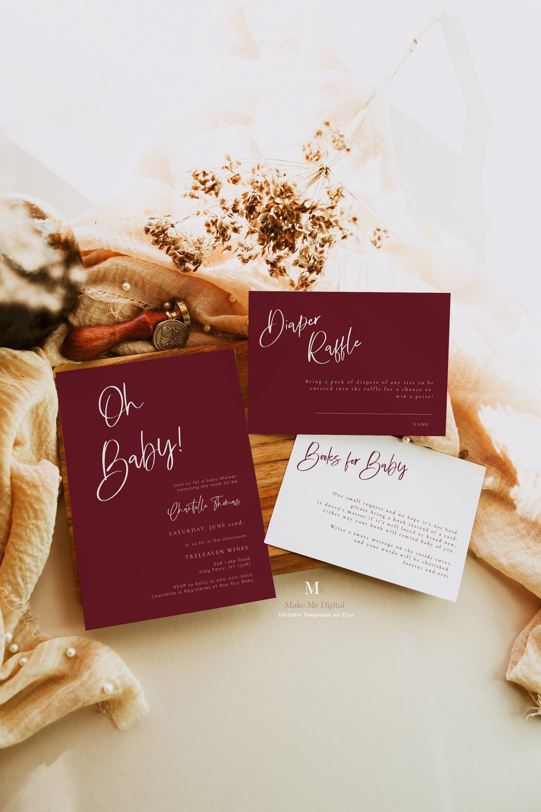 Burgundy Red Baby Shower Invitation, Festive Baby Shower Invitation ...