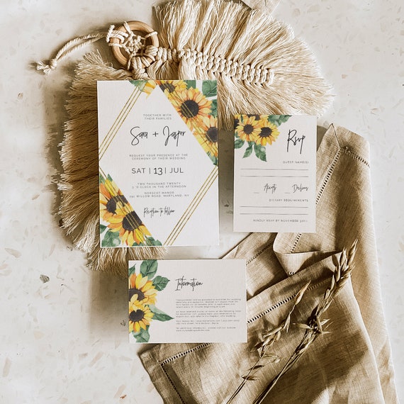 Rustic Sunflower Wedding Invitation Set Floral Wedding | Etsy