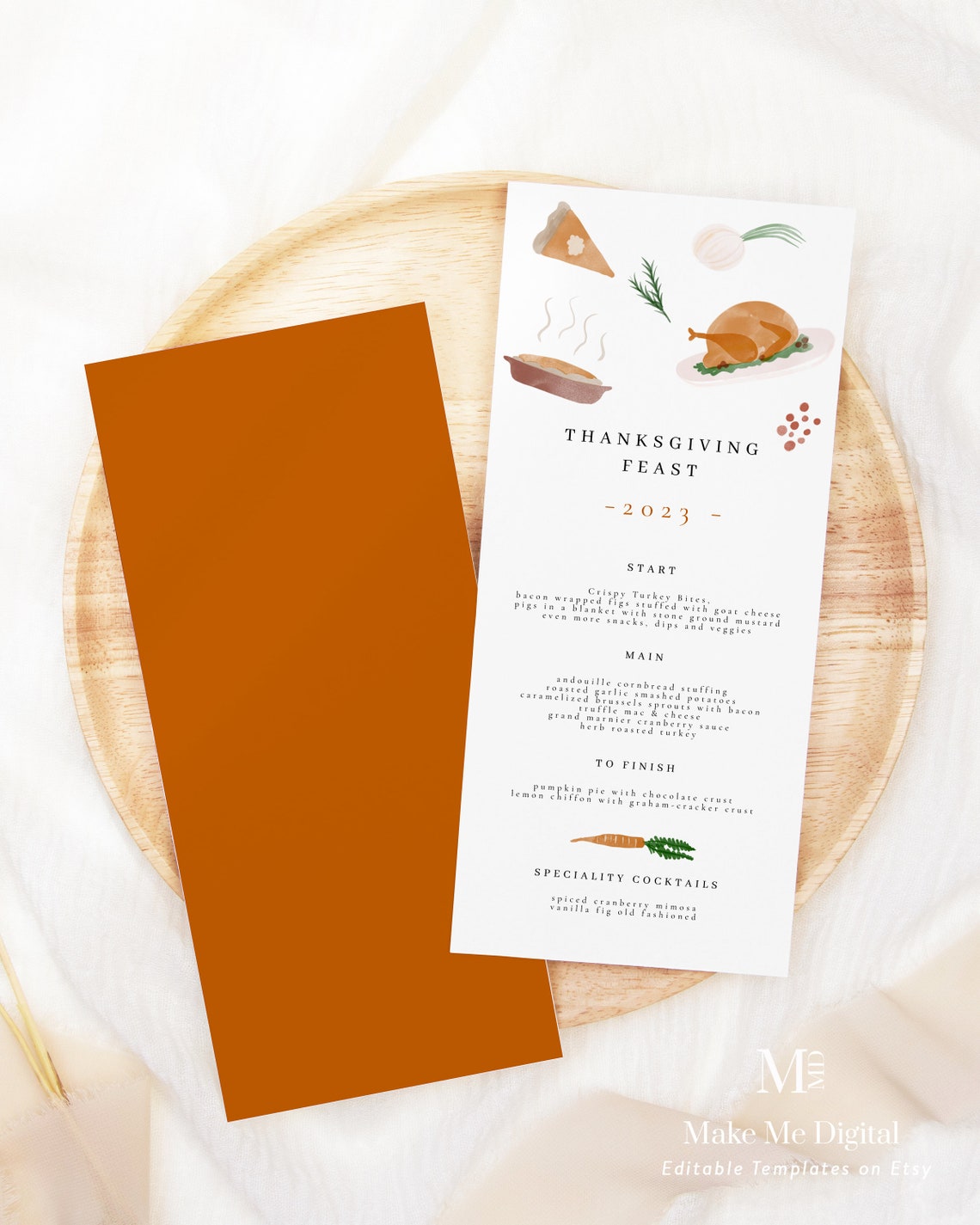 Thanksgiving Menu 2024, Printable Menu Card for Friendsgiving, Minimal ...