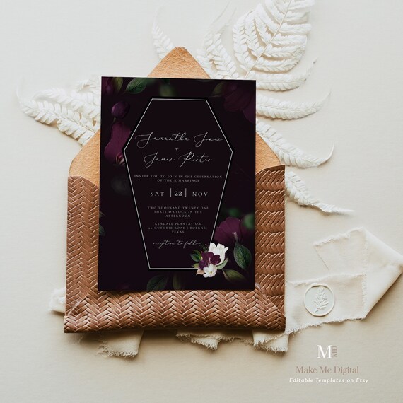 Gothic Coffin Wedding Invitation Printable Halloween Wedding - Etsy