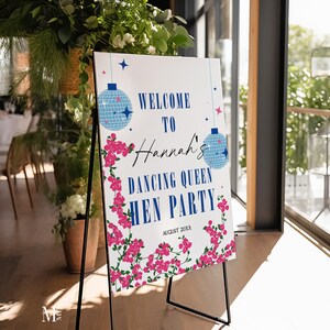 Dancing Queen Hen Party Welcome Sign, Greek Mamma Hen Do Easel Sign ...