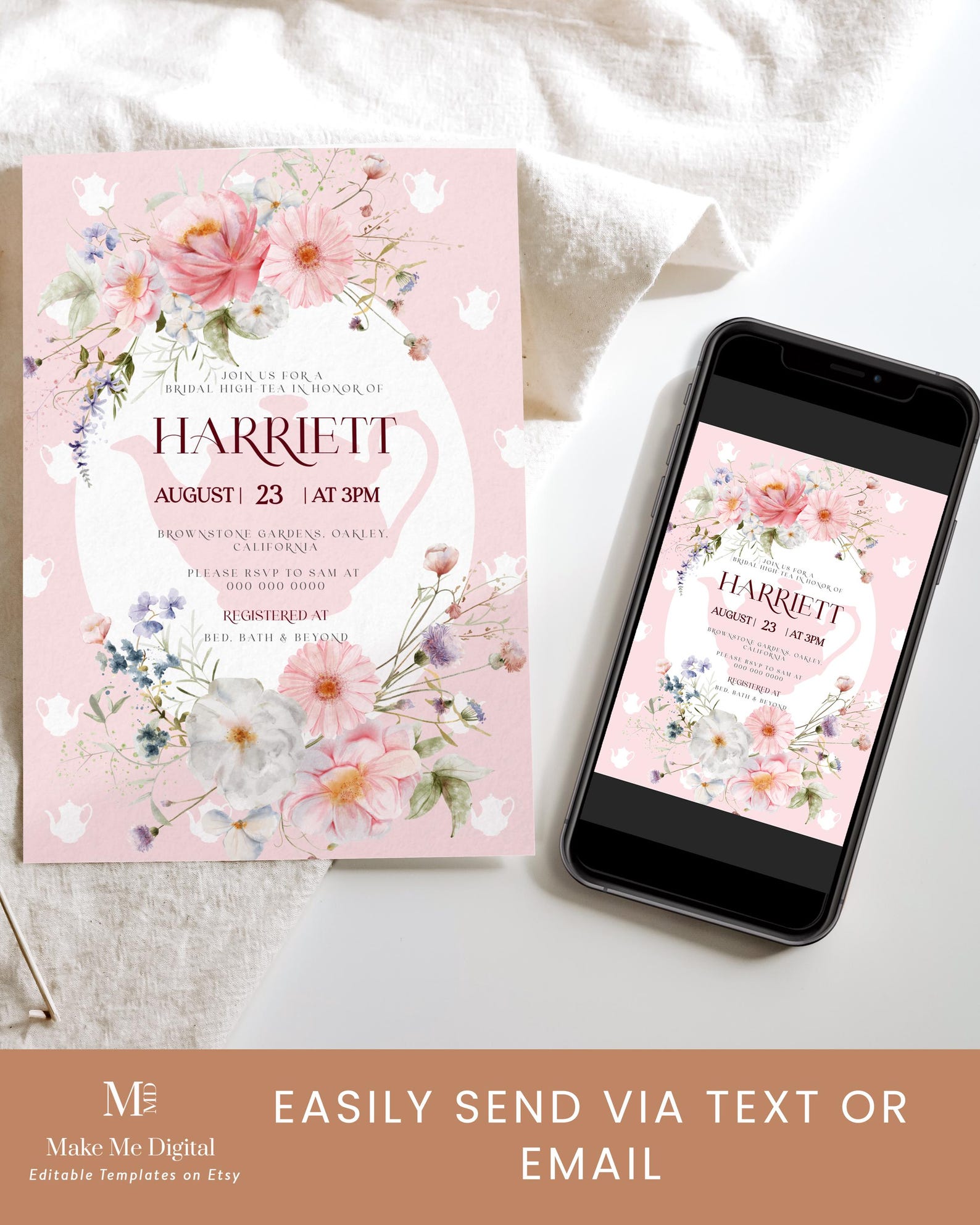Cottagecore Bridal High Tea Party Invitation, Lady Pastel Florals ...