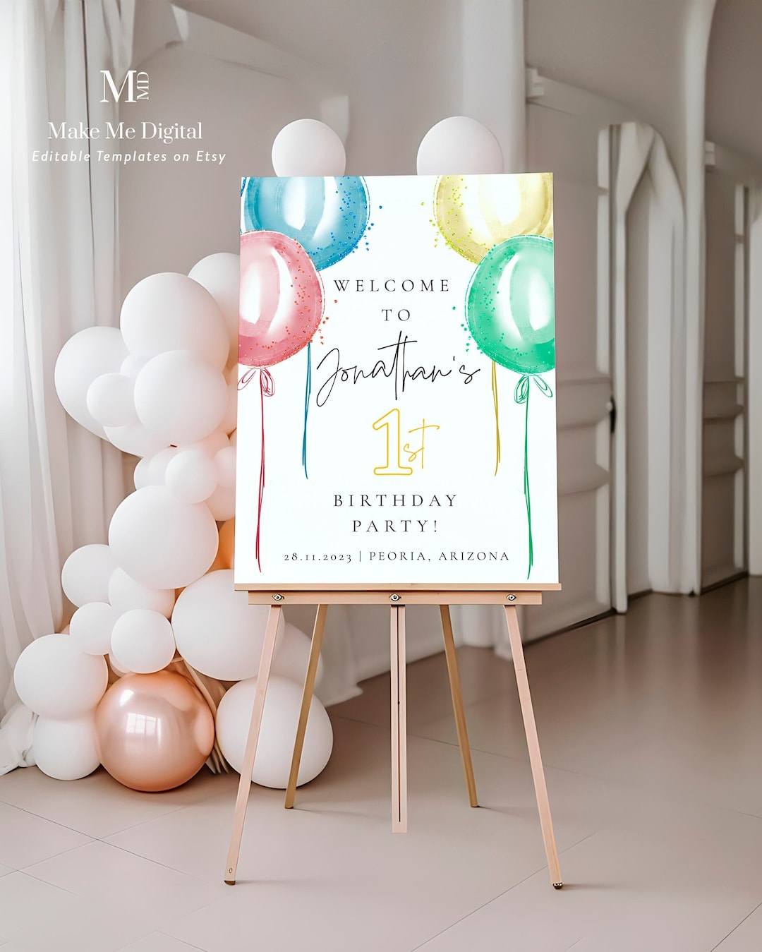 Rainbow Balloon 1st Birthday Welcome Sign, Carnival 1st Birthday ...