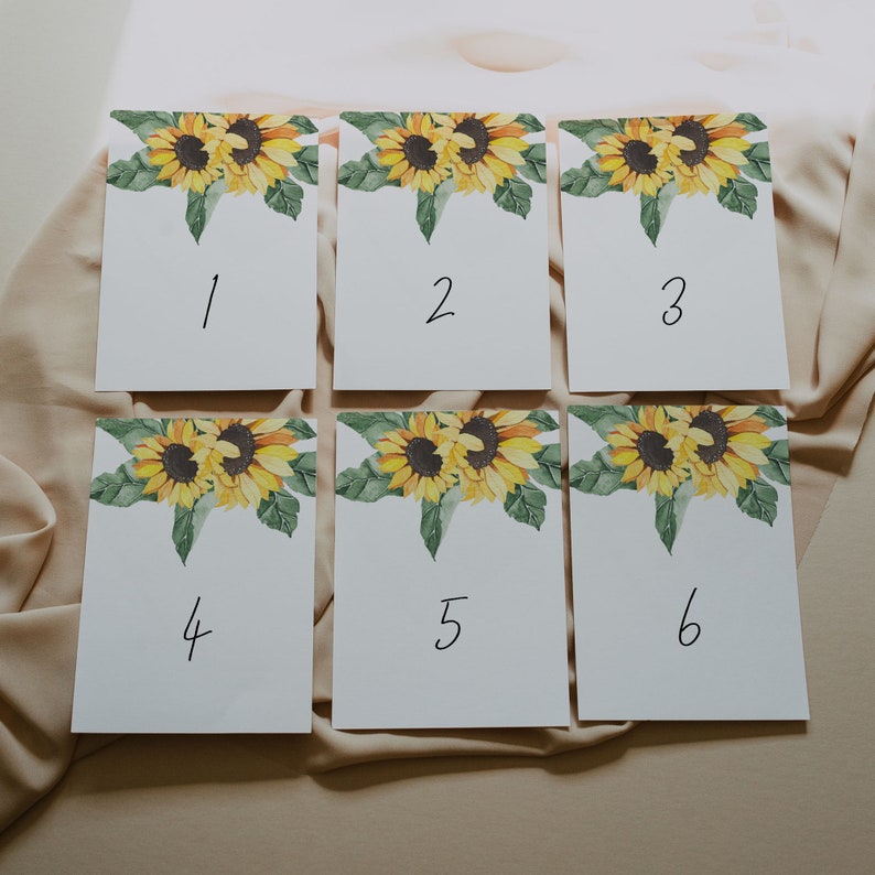 Rustic Sunflower Table Number, Printable Wedding Table Number Template ...