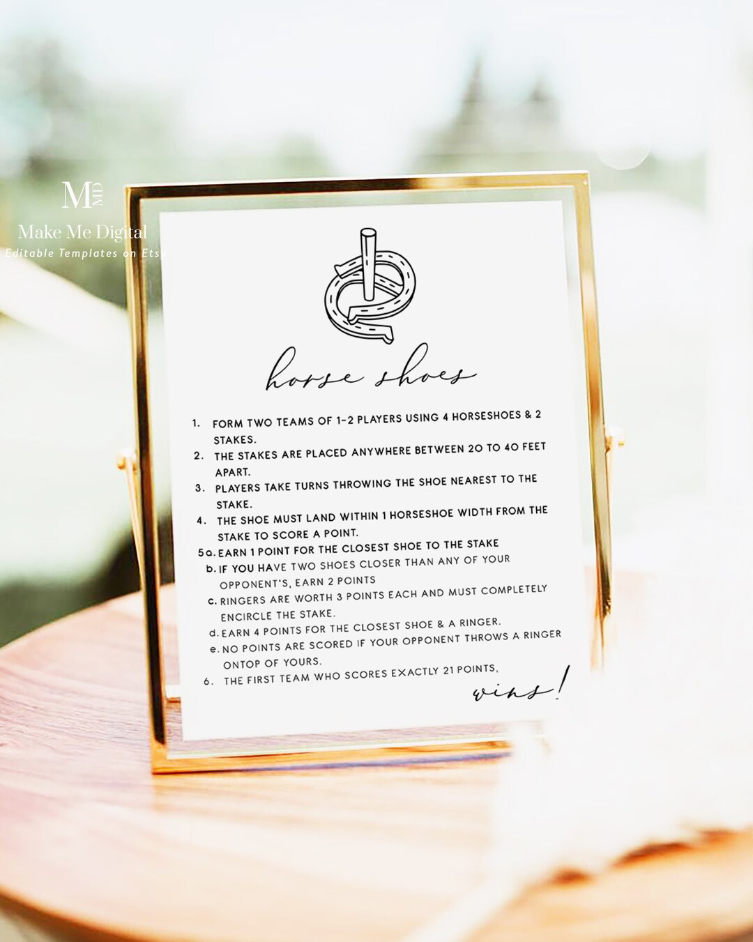 Elegant Calligraphy Horse Shoe Toss Sign, Modern Lawn Horse Shoe Rules ...