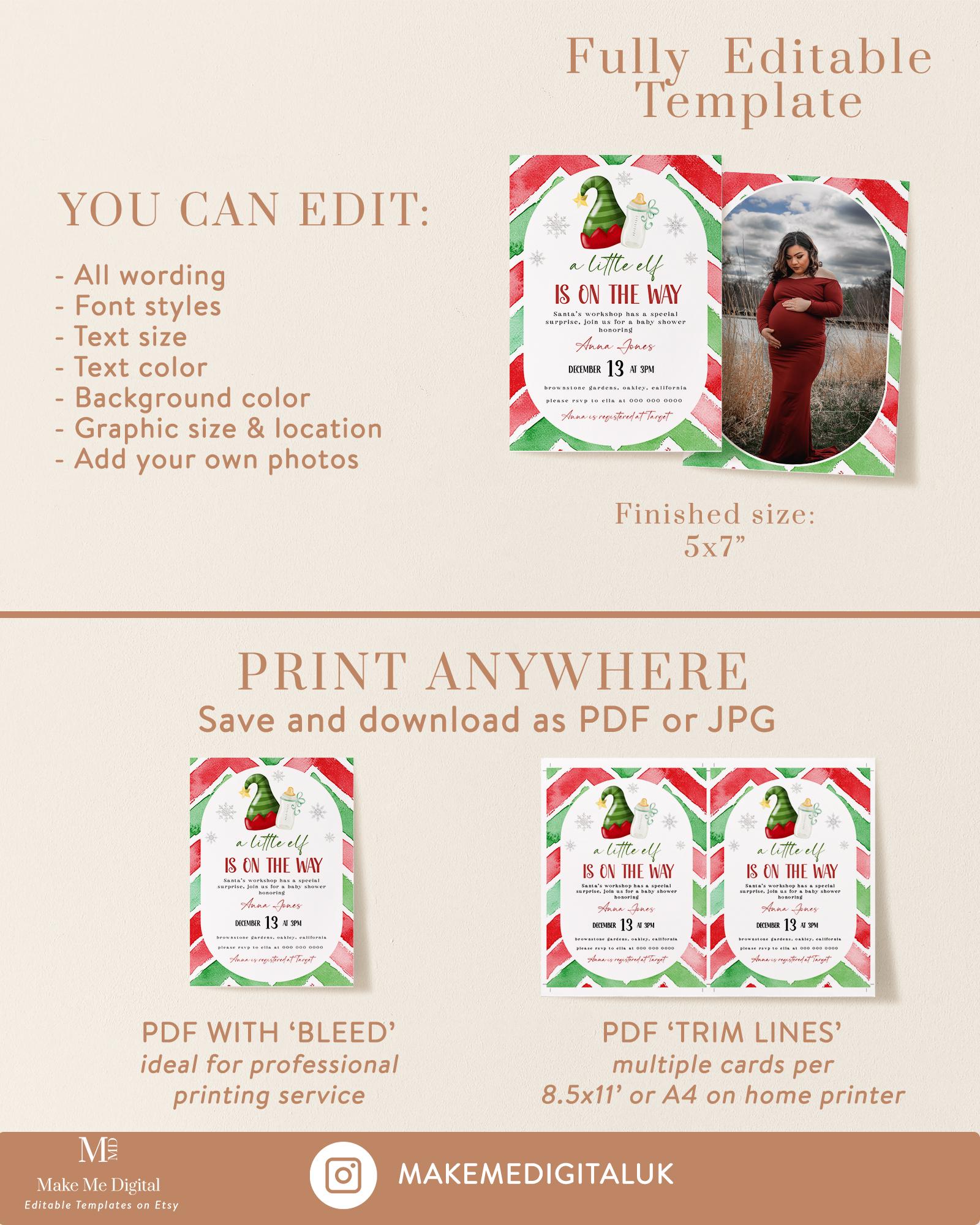 A Little Elf is Almost Due Baby Shower Invitation Template - Red and ...