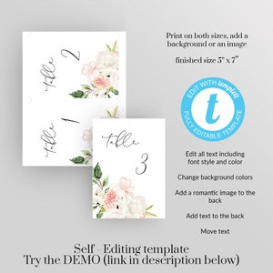 Pink Floral Table Number Template, Printable Blush Wedding Table Number ...