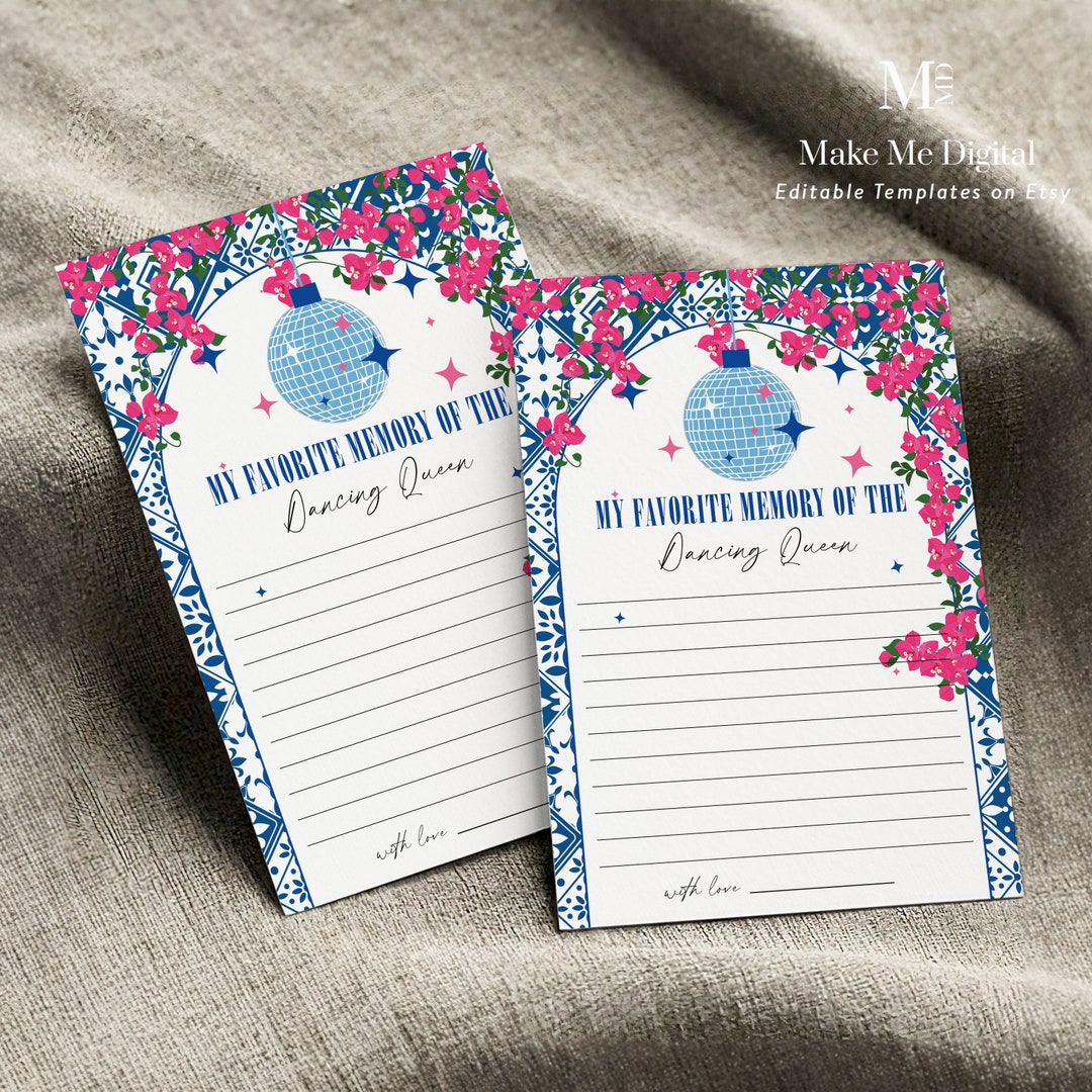 Favorite Memory Dancing Queen Bridal Shower Game, Greek Mamma Mia Hen ...