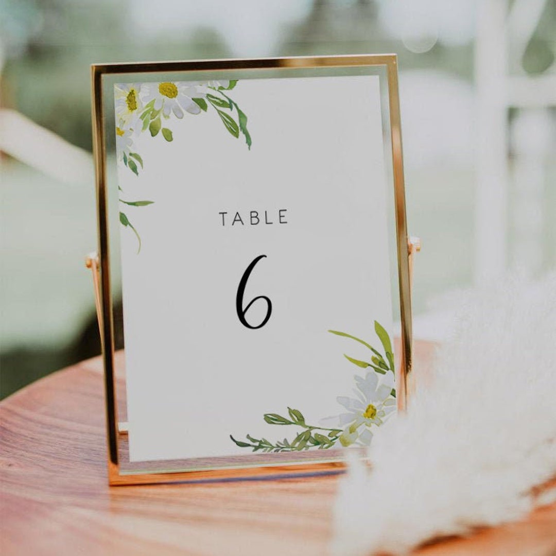 White Daisy Table Number Template, Printable Floral Table Number Sign ...