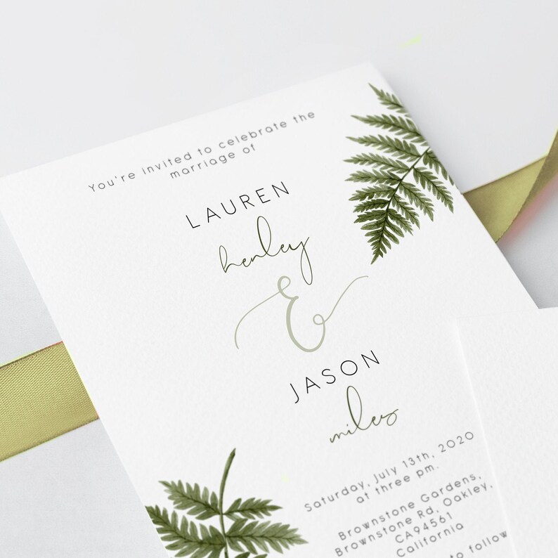 Elegant Fern wedding invite editable fern wedding invitation | Etsy
