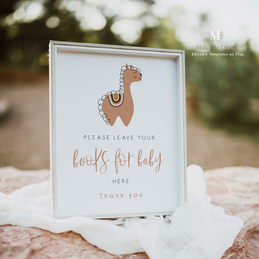 Boho Rainbow Llama Books for Baby Sign, Bohemian Alpaca Baby Shower ...