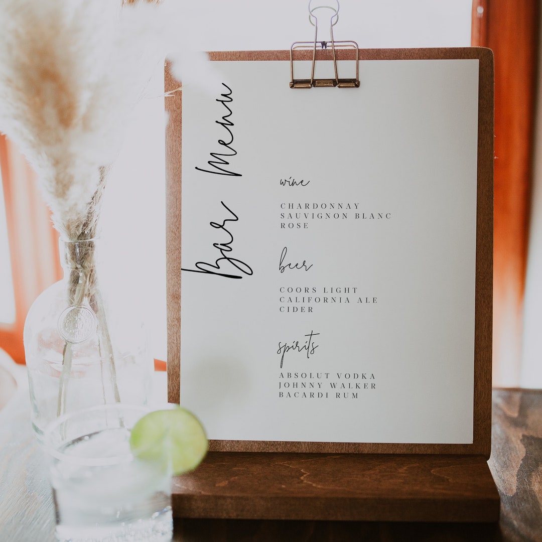 Editable Bar Menu Wedding Sign | Minimal Modern Wedding Bar Template ...