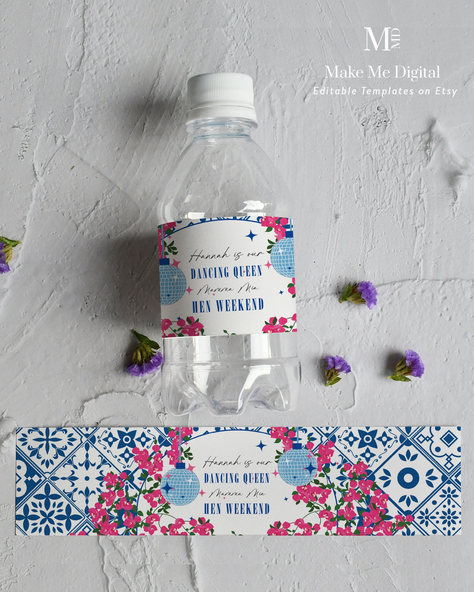 Dancing Queen Hen Party Water Bottle Label, Greek Mamma Printable ...