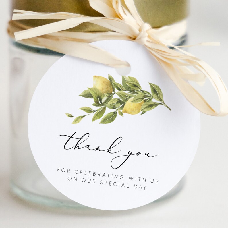 LEMON | Thank You Tag, Yellow Citrus Drink Circle Tag, Printable Square ...