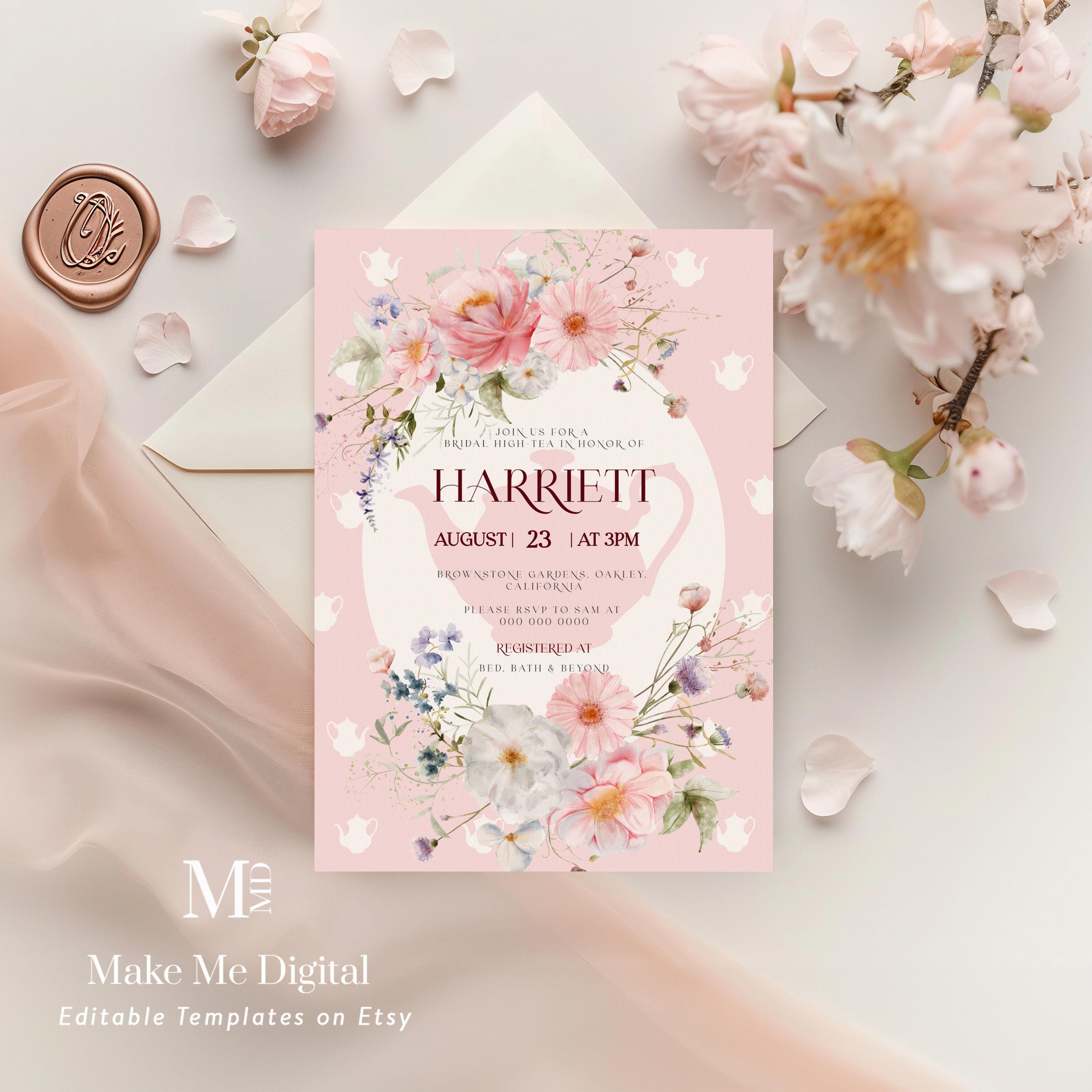 Cottagecore Bridal High Tea Party Invitation, Lady Pastel Florals ...