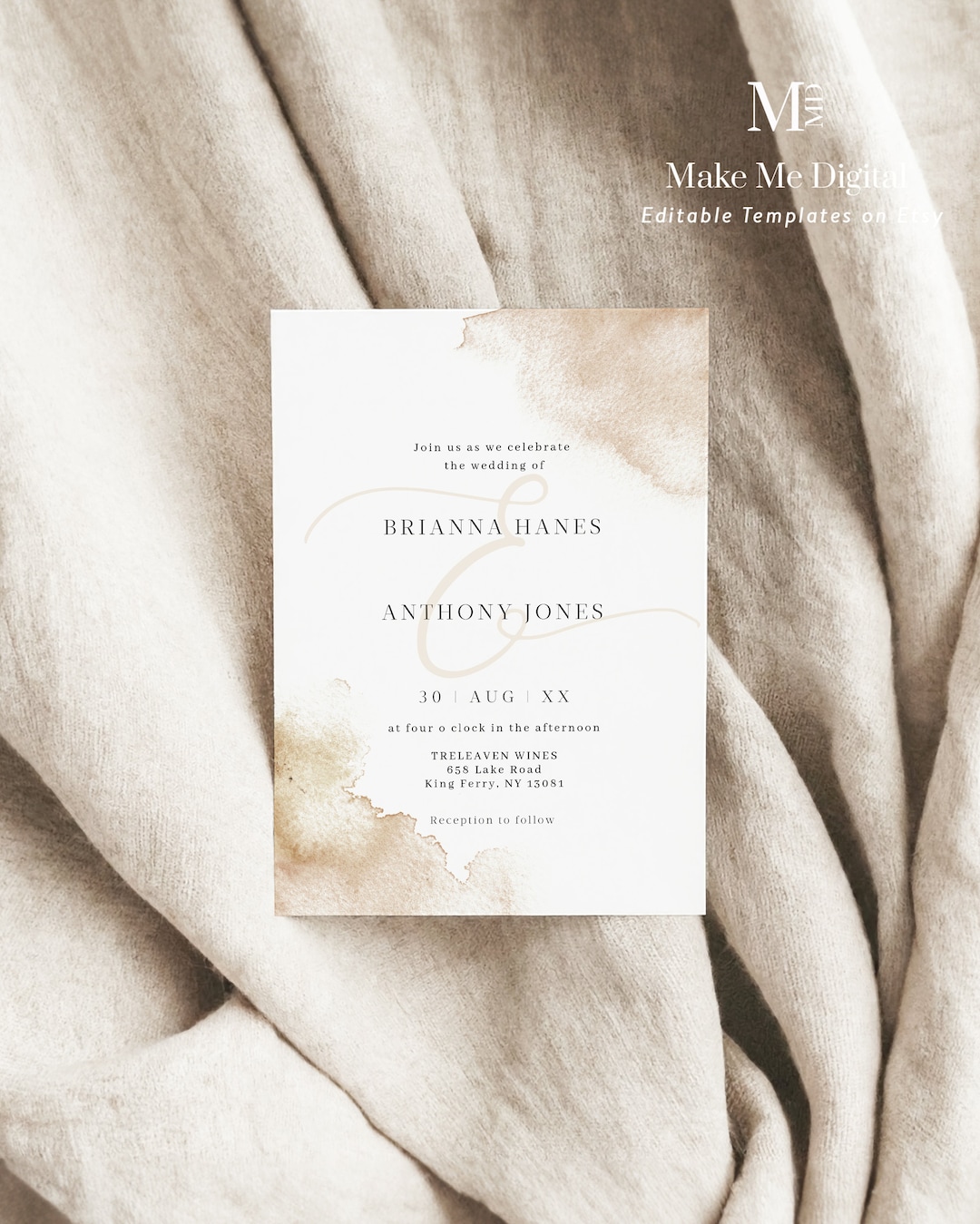 Boho Beige Wedding Invite, Unique Wedding Invitation Printable, Simple ...