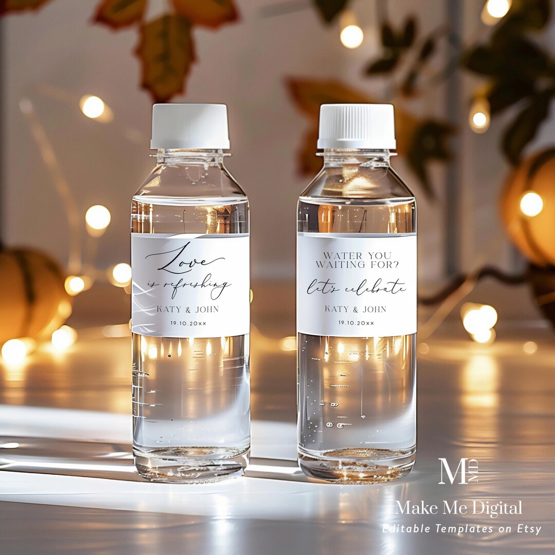 Elegant Calligraphy Water Bottle Label, Modern Wedding Water Bottle ...