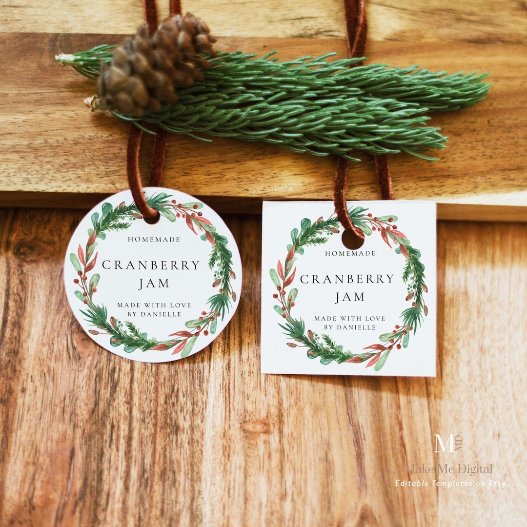 Christmas Wreath Homemade Jam Tag, 2024 Christmas Gift Circle Tag ...