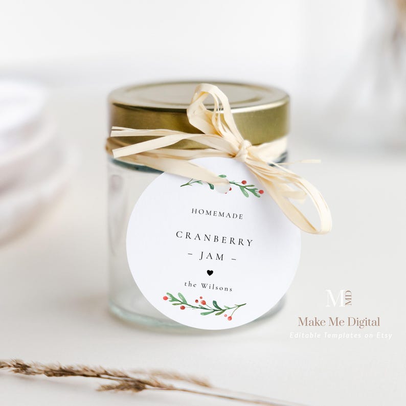 Christmas Homemade Jam Tag, Cranberry Gift Circle Tag, Printable Square ...