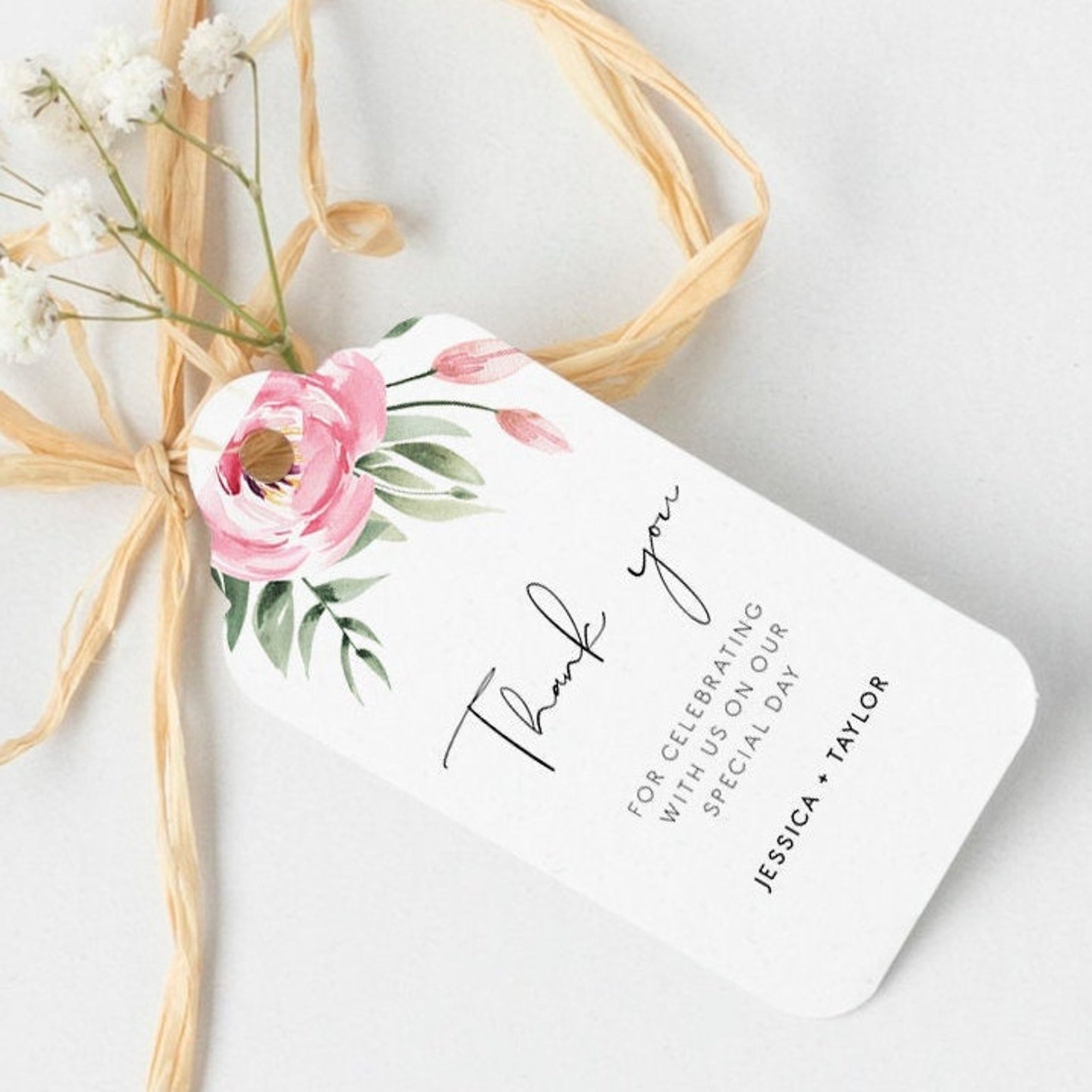 Pink Peony Gift Tag, Pink Floral Wedding Favor Tags, Printable Tags ...