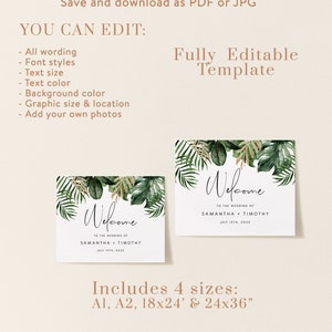 Editable Tropical Welcome Sign Template, Wedding Welcome Sign ...