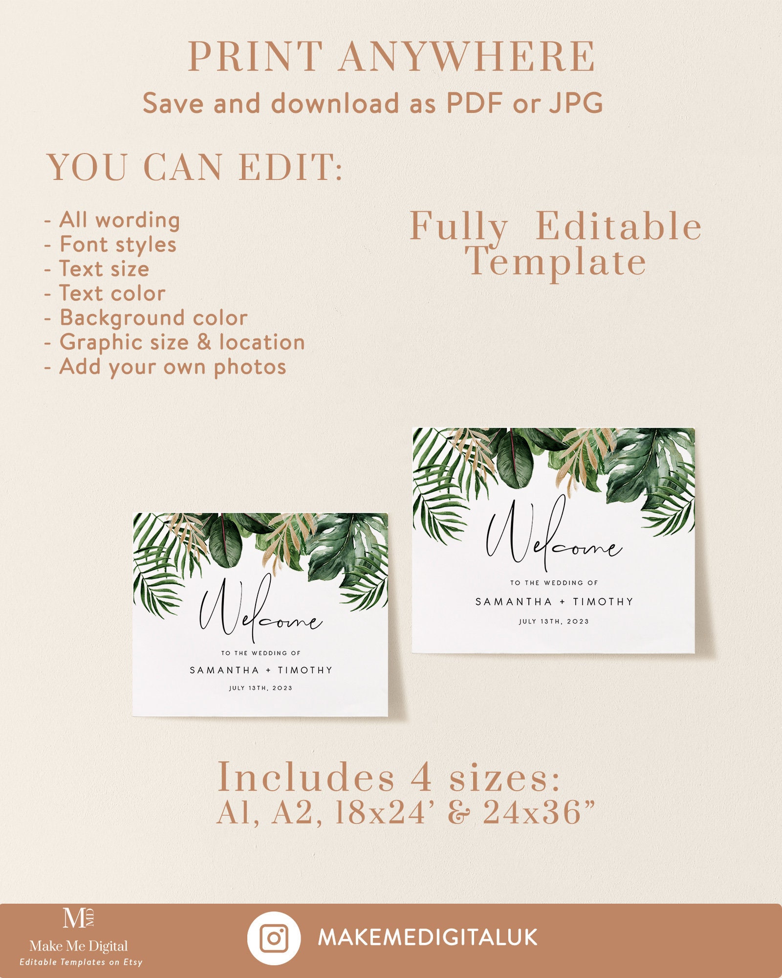 Editable Tropical Welcome Sign Template, Wedding Welcome Sign ...