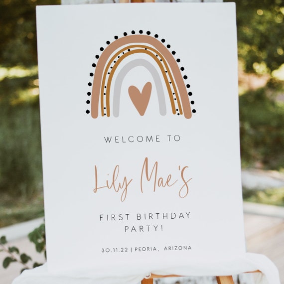 Banners & Signs Party Supplies Pastel Rainbow Welcome Sign Aria Boho ...