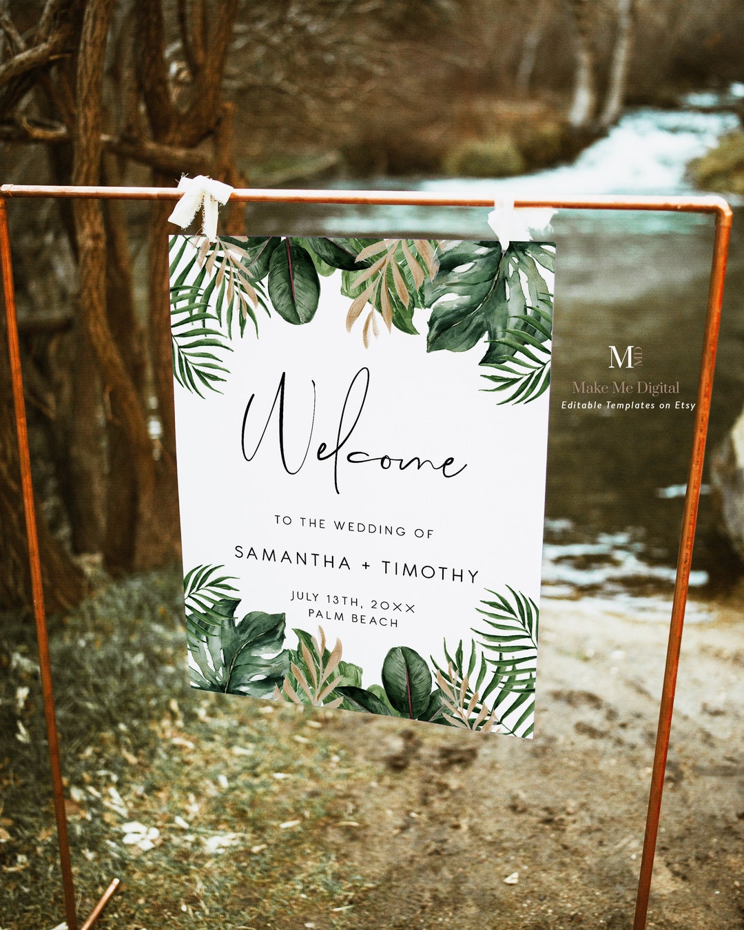 Tropical Wedding Welcome Sign, TROPICAL Editable Welcome Sign, Palm ...