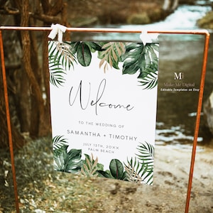 Tropical Wedding Welcome Sign, TROPICAL Editable Welcome Sign, Palm ...