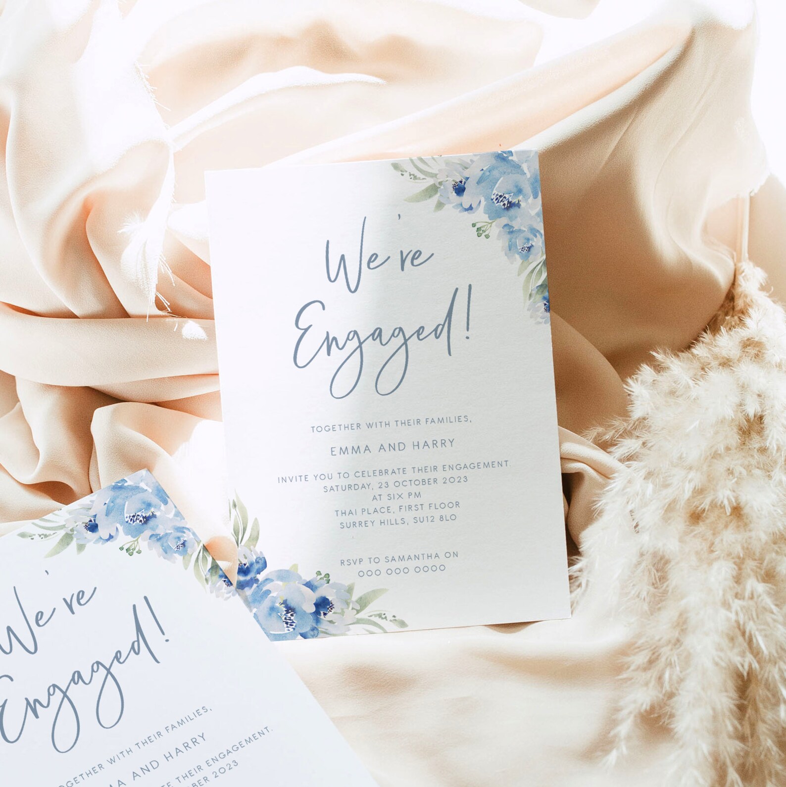 Pastel Blue Engagement Party Invitation Rustic Floral Wedding We're ...